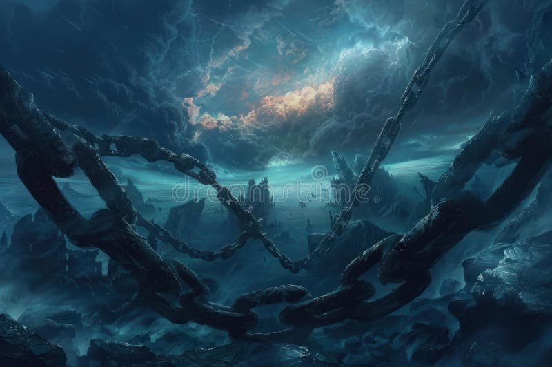 Epic Fantasy Landscape with Chains and Distant Mountains Stock ...