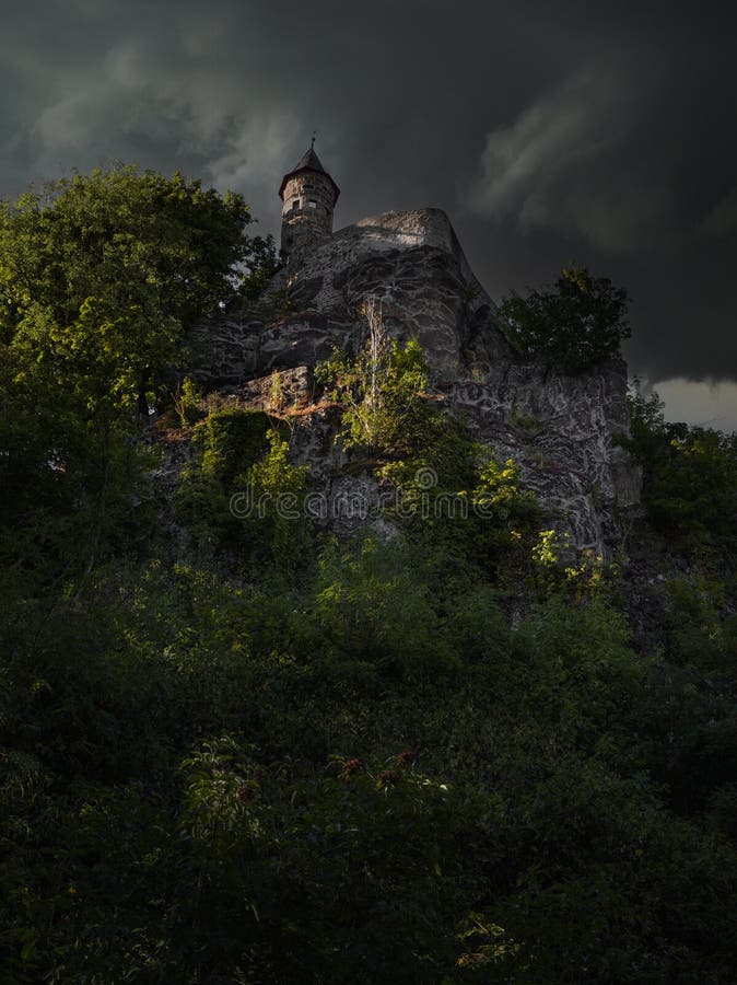 Mystical Image of a Corner Tower of an Old Castle Complex. Stock Photo ...