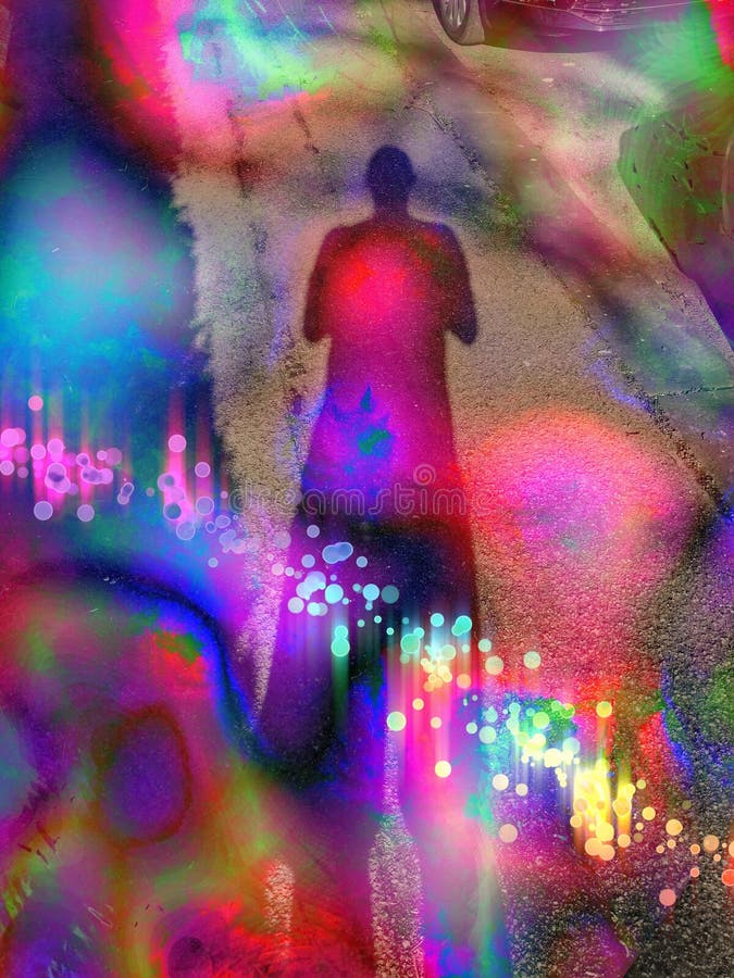 Long Shadow of Male Cast on Ground with a Psychedelic Trippy Foreground ...