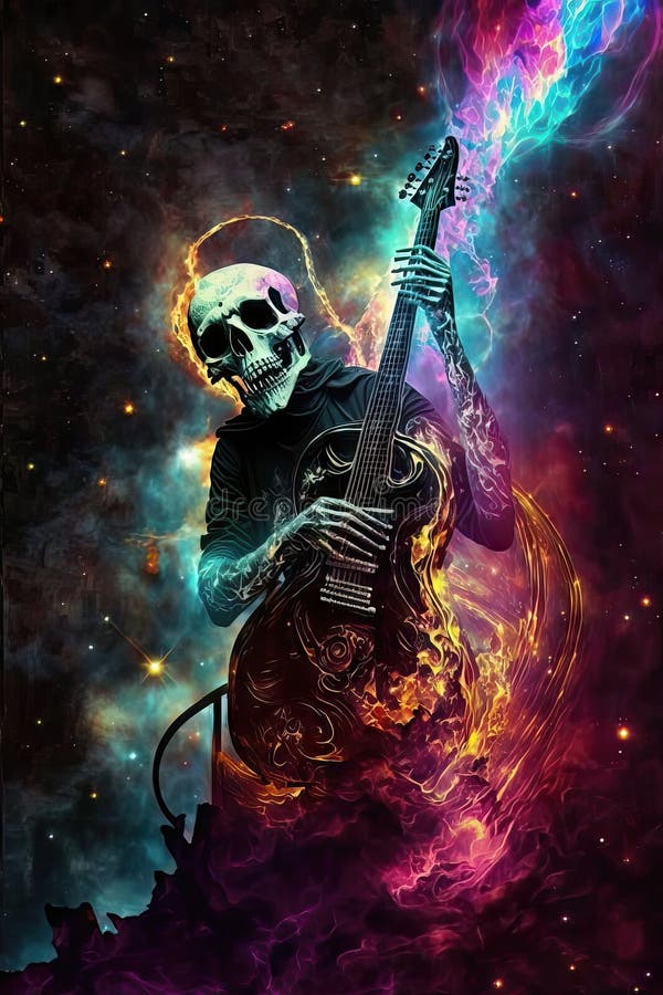 Mystical Image of a Skeleton Playing a Guitar, an Anthropomorphic Image ...