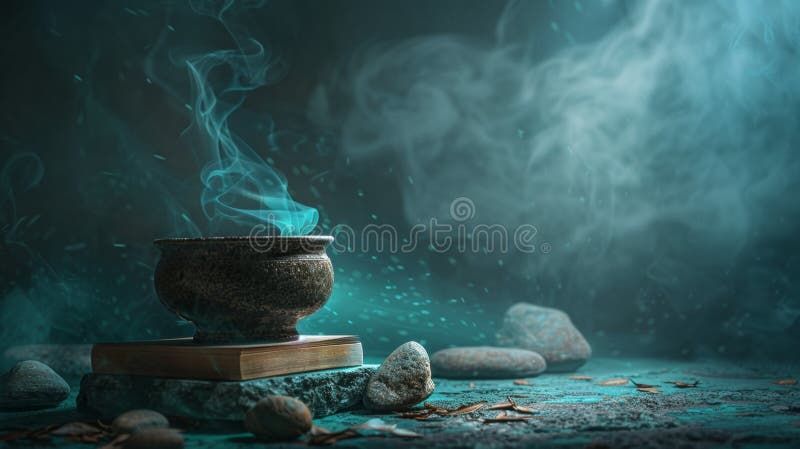 Mystical Incense with Smoke and Stones on Dark Surface Stock Image ...