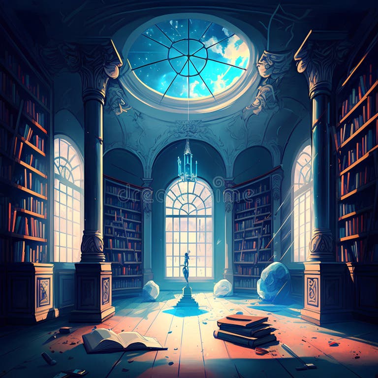 Mystical Interior of the Old Library. 3D Rendering Stock Illustration ...