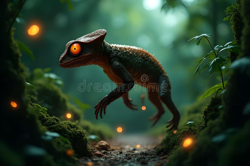 Mystical Jungle Vibes: Slow Loris Leaps through Vines, Glowing Fireflies, Dramatic Shadows in ...