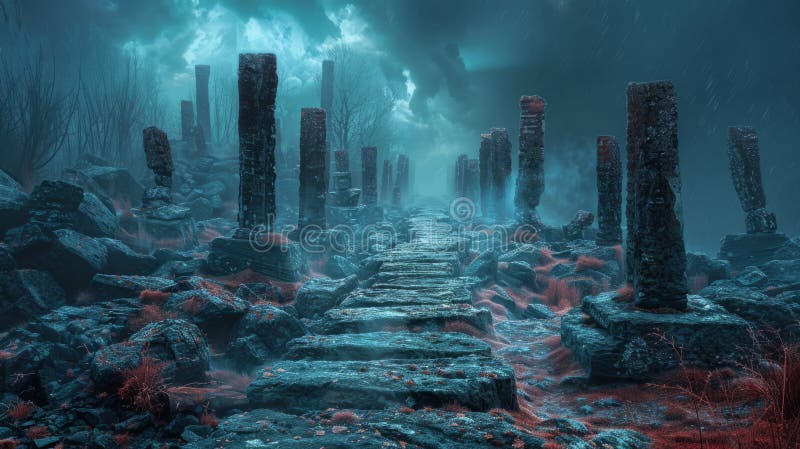 Mystical Landscape, Eerie Path through an Ancient Petrified Forest ...