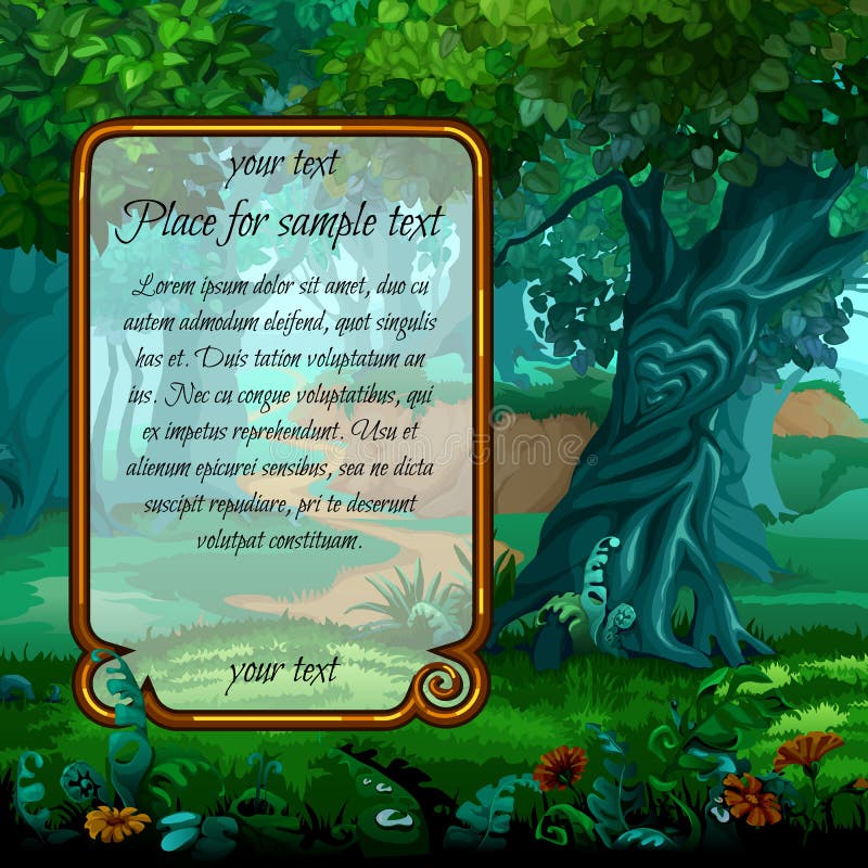 Mystical Landscape with Frame for Text Stock Vector - Illustration of ...