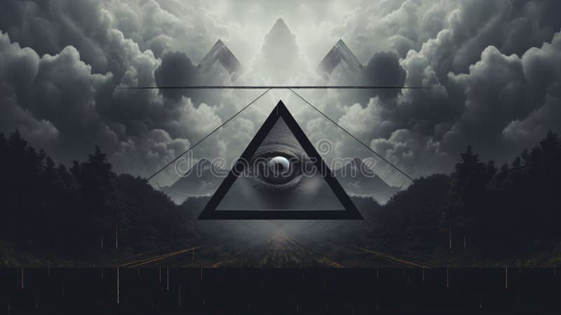 Mystical Landscape with Pyramid and Eye. 3D Rendering Stock Vector ...