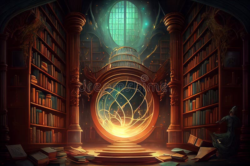 Mystical Library Hall Illustration Generative AI Stock Illustration ...
