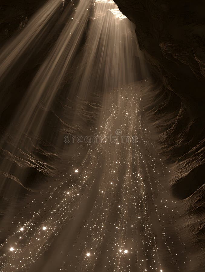 Mystical Light Beams in a Dark Cave Stock Photo - Image of underground ...