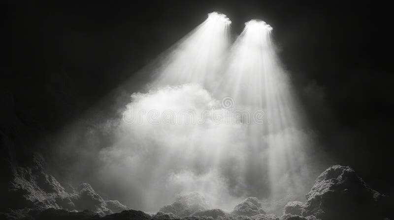 Mystical Light Beams Piercing through Dense Fog in a Dark Mysterious ...