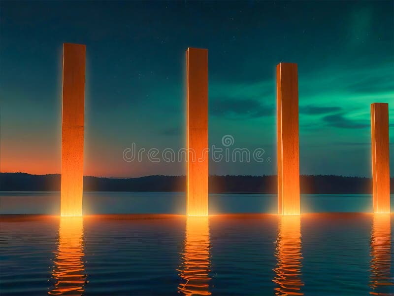 Mystical Lighting by the Lake. Deep Night Stock Image - Image of scenic ...