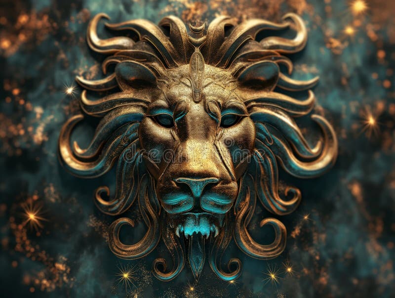 Mystical Lion Bas-Relief with Cosmic Background Stock Image - Image of ...
