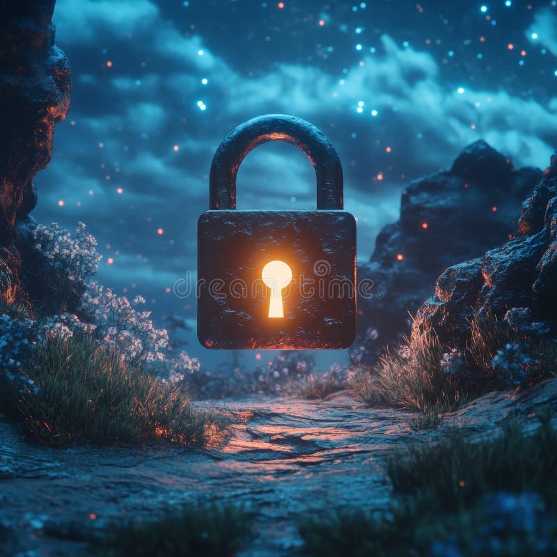 Mystical Lock Symbolizing Security in Enchanted Natural Landscape Stock ...