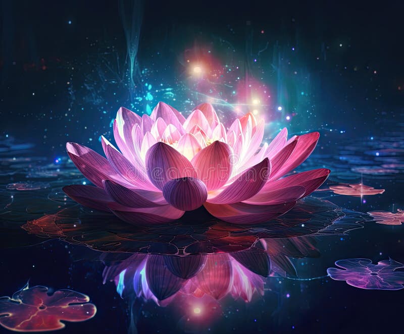 Mystical Lotus Bloom with Starry Radiance on Tranquil Waters (AI ... Mystical Lotus Bloom with Starry Radiance on Tranquil Waters (AI ...