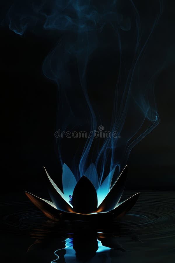 Mystical Lotus with Blue Smoke in Dark Meditative Atmosphere. Stock ...
