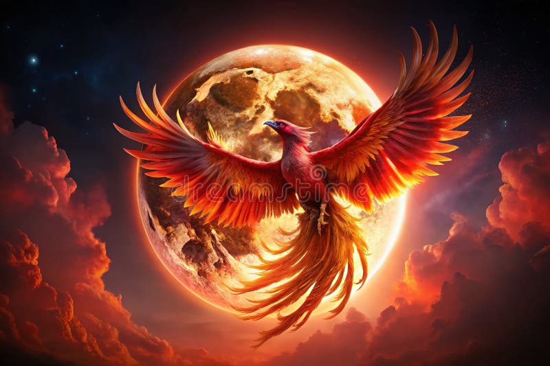 Mystical Lunar Eclipse Phoenix Double Exposure a Stunning Celestial ...
