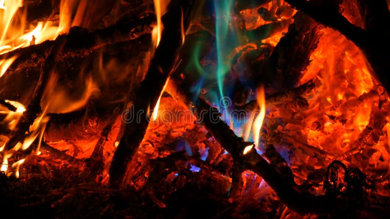 Mystical Magic Rainbow Fire Changes Color To Multicolor Flames. Bonfire ...