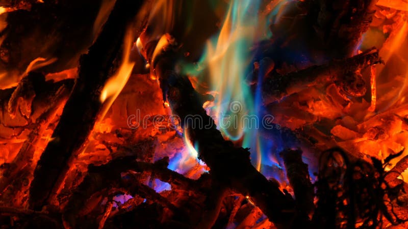 Mystical Magic Rainbow Fire Changes Color To Multicolor Flames. Bonfire ...