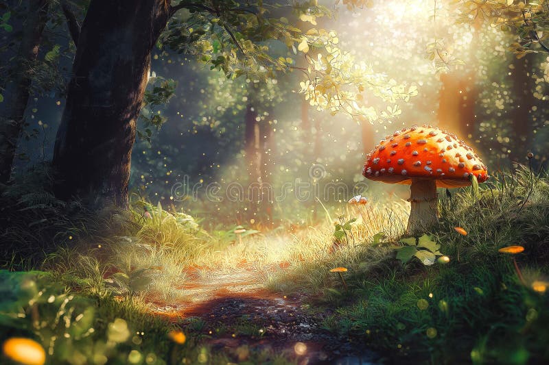 Mystical Magical Red Mushroom in the Enchanted Forest Stock Image ...