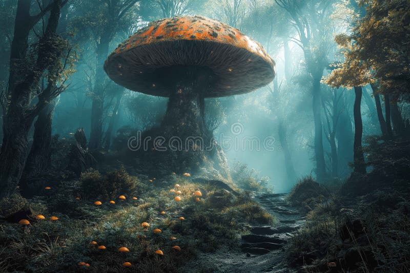 Mystical Magical Red Mushroom in the Enchanted Forest Stock Image ...