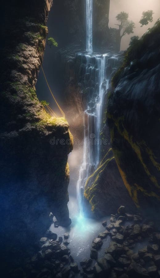 Mystical Magical Waterfall in the Mountains Stock Illustration ...