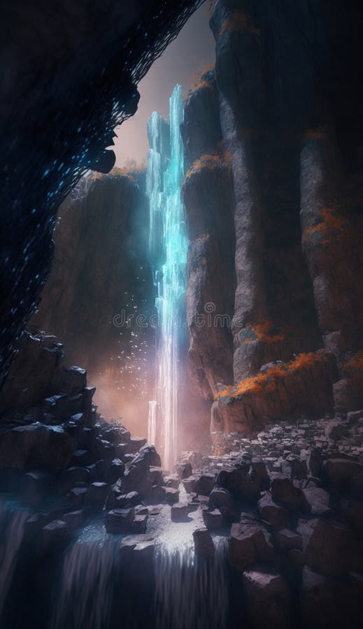 Mystical Magical Waterfall in the Mountains Stock Illustration ...