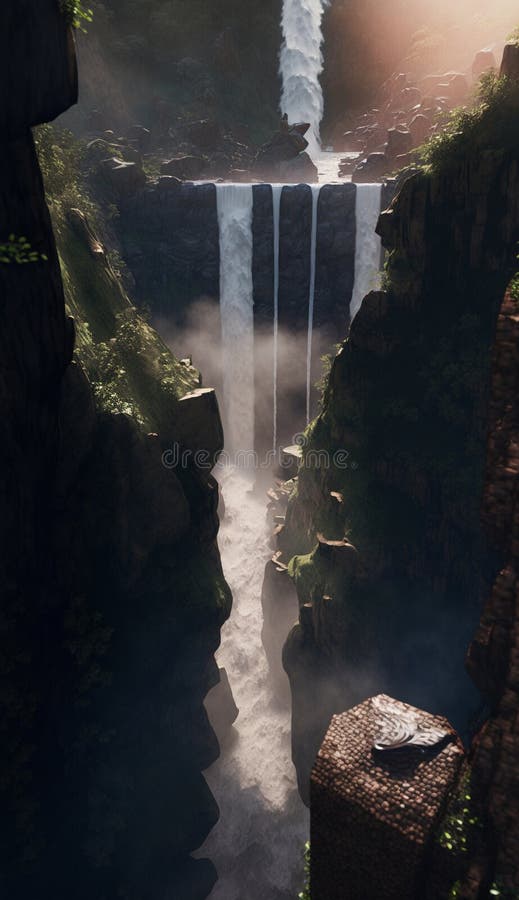 Mystical Magical Waterfall in the Mountains Stock Illustration ...