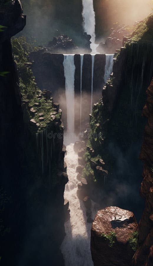 Mystical Magical Waterfall in the Mountains Stock Illustration ...