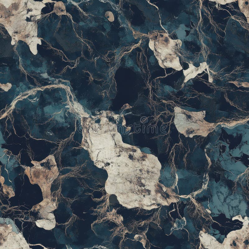 Mystical Marble Texture with Blue and Gold Veins Abstract Background ...