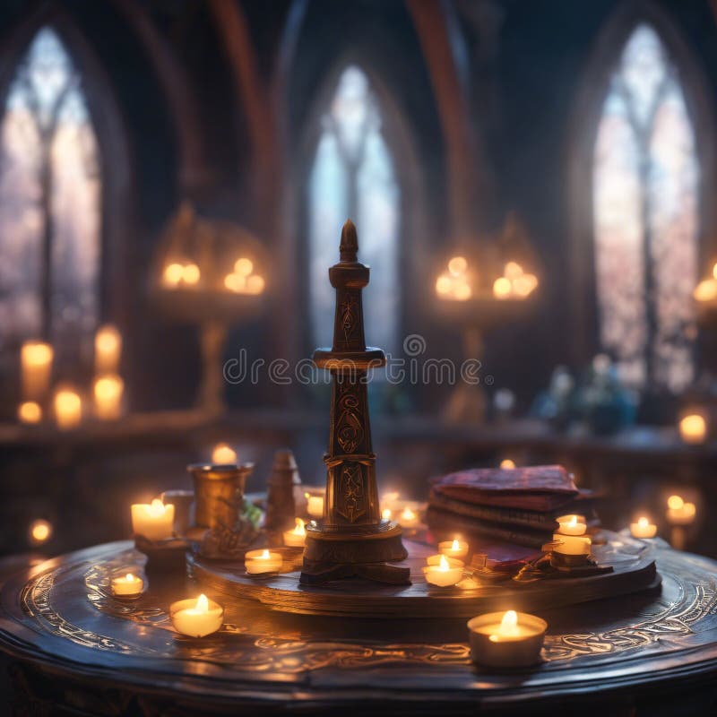 Mystical Medieval Interior with Candles Stock Illustration ...