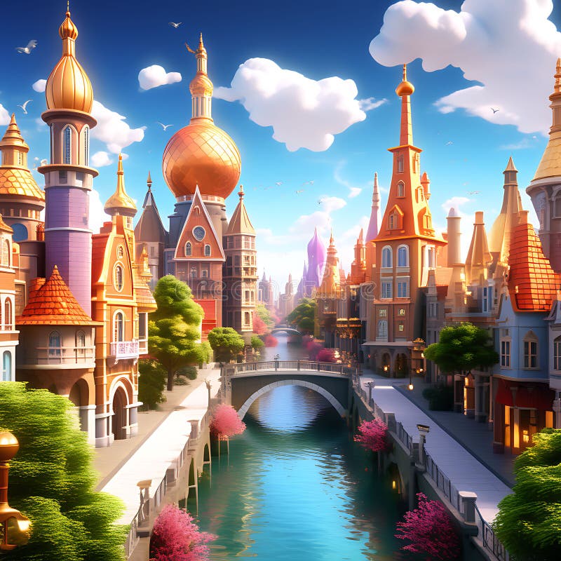 Mystical Metropolis: 3D Illustration of a Magical City Stock ...