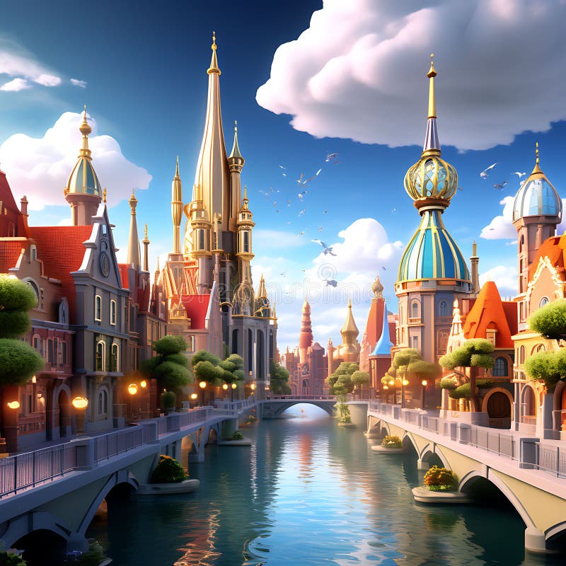 Mystical Metropolis: 3D Illustration of a Magical City Stock ...