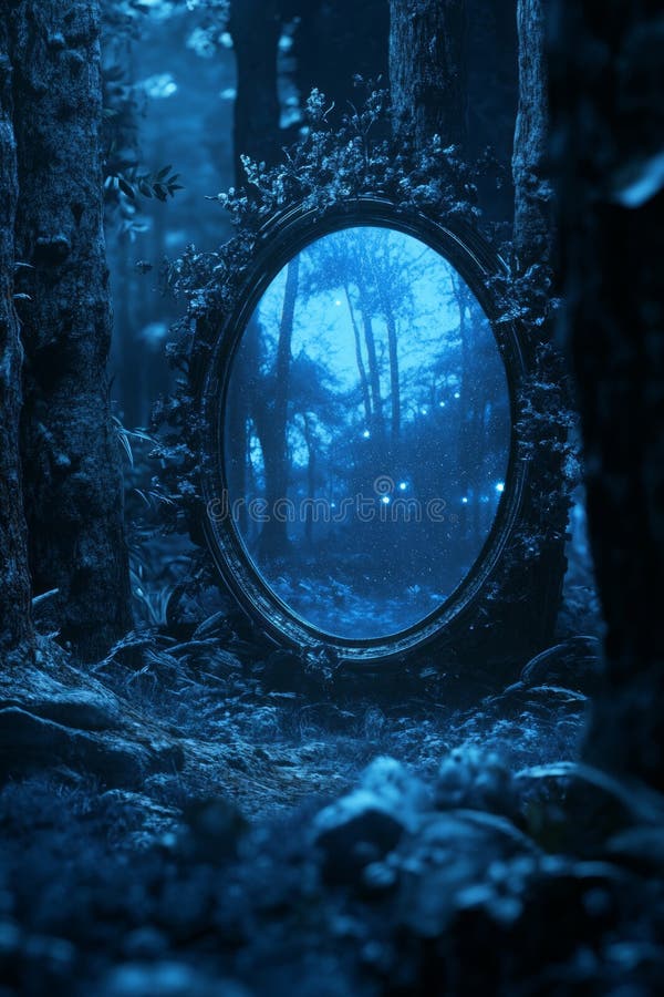 Mystical Mirror in Enchanted Forest Stock Illustration - Illustration ...