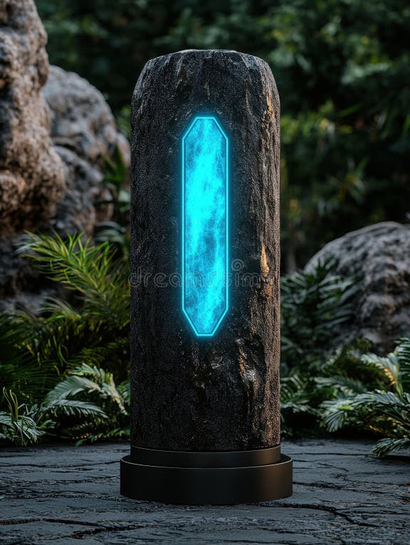 Mystical Monolith with Glowing Blue Rune in a Lush Forest. Stock ...