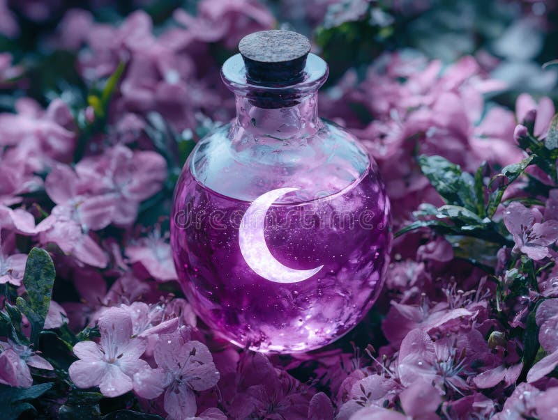 Mystical Moon Potion in Enchanted Garden Stock Illustration ...