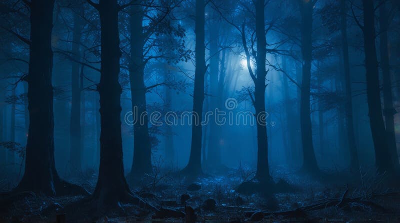 Mystical Moonlit Forest stock illustration. Illustration of light ...