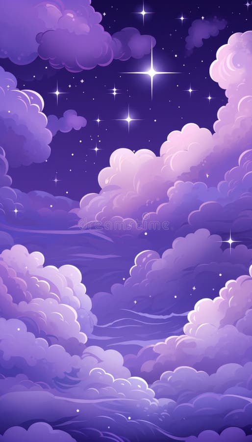 Mystical Moonlit Sky in Purple Gradient with Clouds, Perfect As a Phone ...