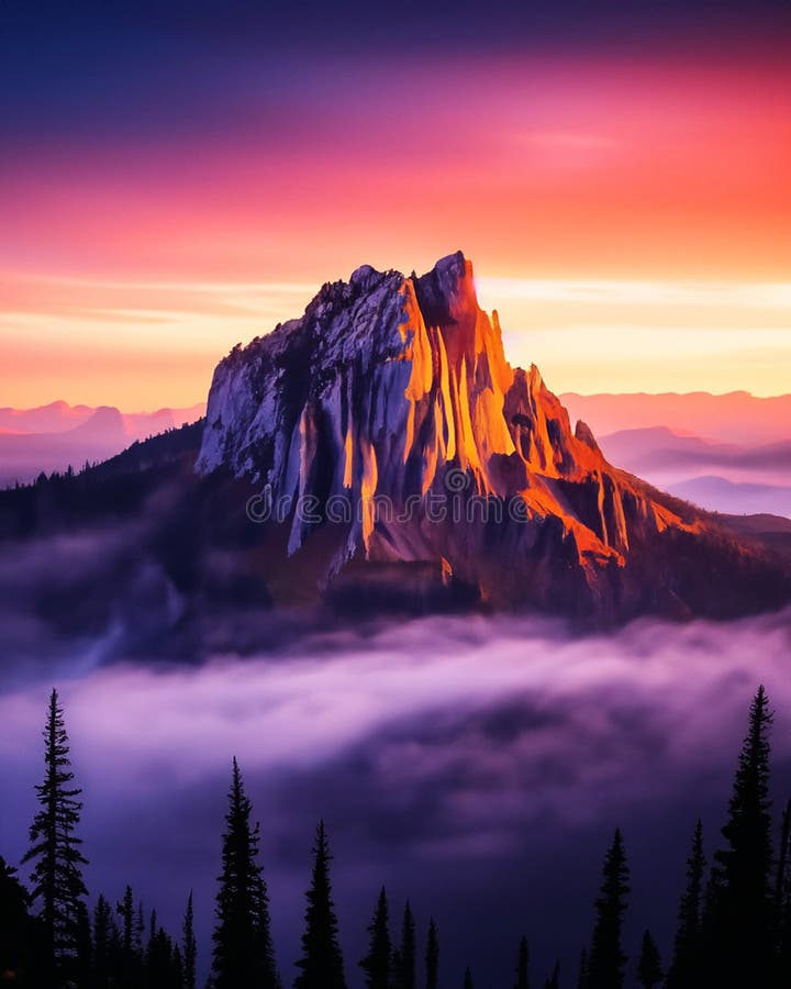 Mystical Morning Evening Mist Floating Above Rugged Peaks (4:5) Stock ...