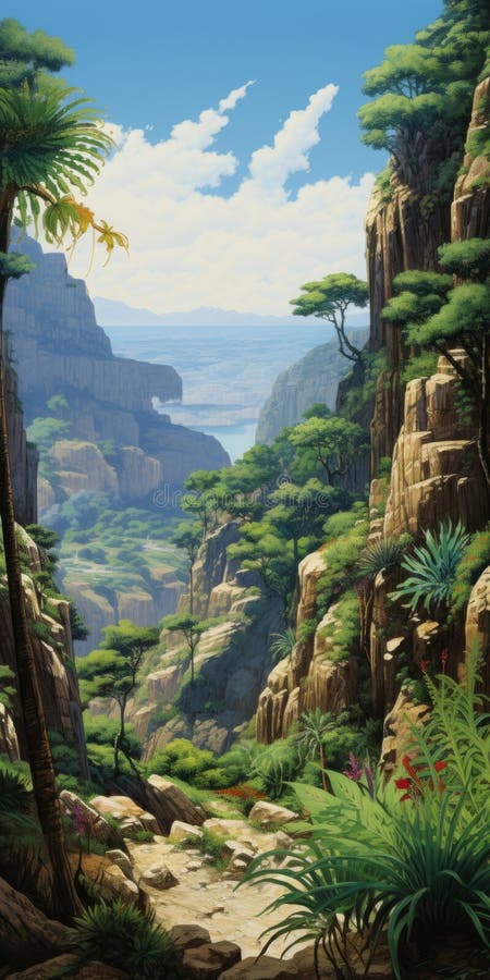 Mystical Mountain Path with Peculiar Palm - Inspired by Miyazaki Hayao ...