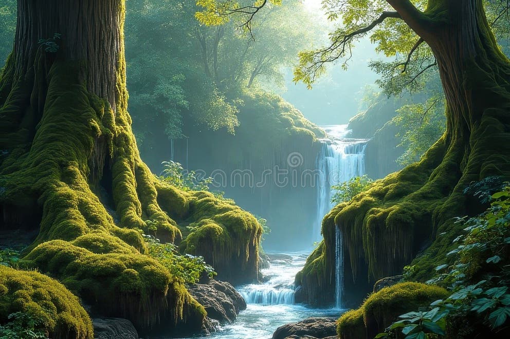 Mystical Nature Scene with Enchanted Elements Stock Illustration ...
