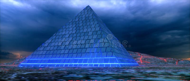 A Glowing Pyramid in a Dark Space. Bright Purple Pyramid Stock Vector ...