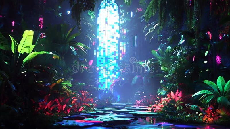 Mystical Neon Jungle with Futuristic Light Display Stock Video - Video ...