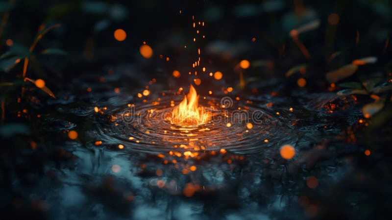 Mystical Night Fire Water Scene Stock Illustration - Illustration of ...