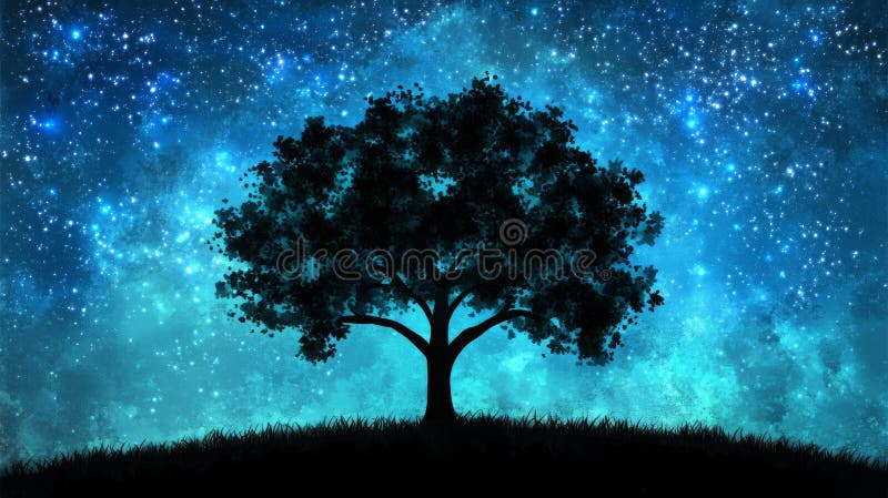 The Mystical Night Sky and Illuminated Branches of the Celestial Tree ...