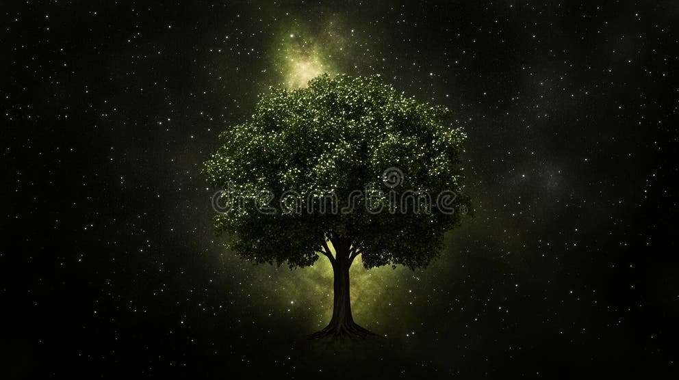 Mystical Night Sky Surrounds the Celestial Tree with Its Illuminated ...