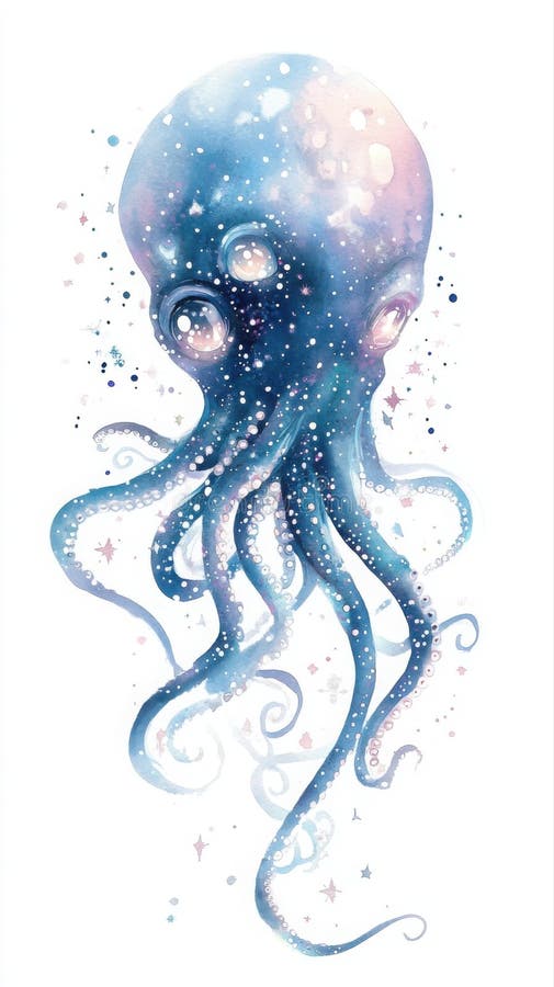 Mystical Octopus Adorned with Glowing Moons in Soft Pastel Hues ...