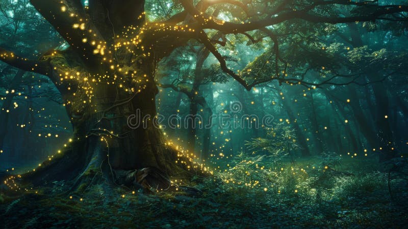 A Mystical Old Tree Stands at the Heart of an Enchanted Forest, Its ...