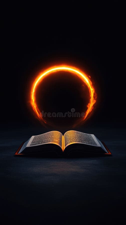 Mystical Open Book with Glowing Fire Ring Stock Illustration ...