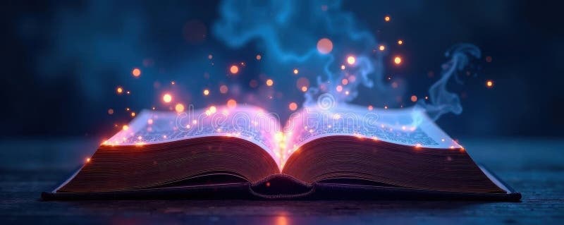 Mystical Open Book Glows, Blue Backdrop, Ethereal Lights, Healing ...