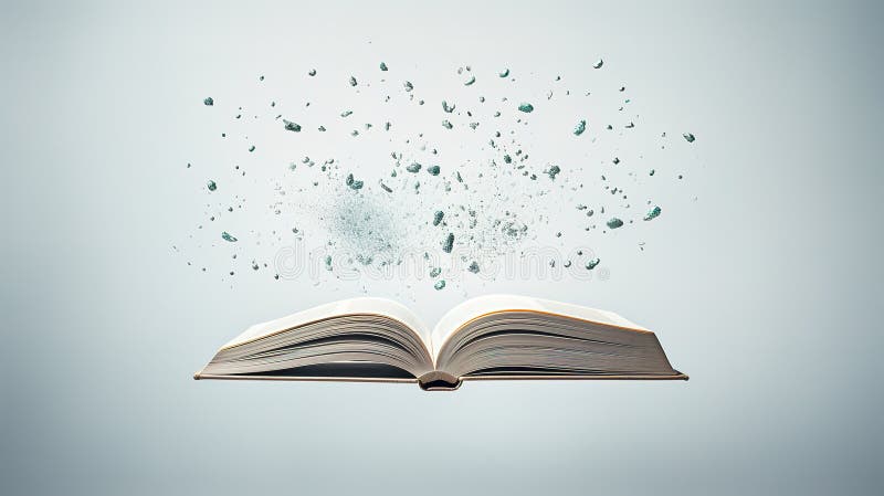 Mystical Open Book Suspended in Particulate Matter Stock Illustration ...