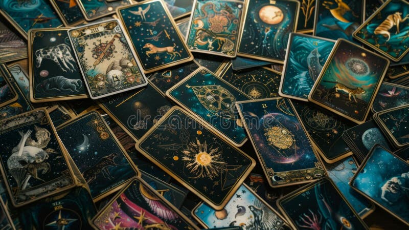 Mystical Oracle Card Spread with Unique Symbols Stock Photo - Image of ...